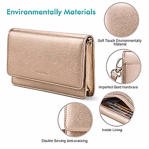 nuoku Women Small Crossbody Bag Cellphone Purse Wallet with RFID Card Slots 2 Strap Wristlet(Max 6.5'')(Gold)