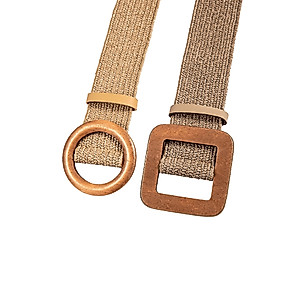 Verdusa Women's 2 Pack Buckle Elastic Straw Belts Boho Waist Belt Brown 80