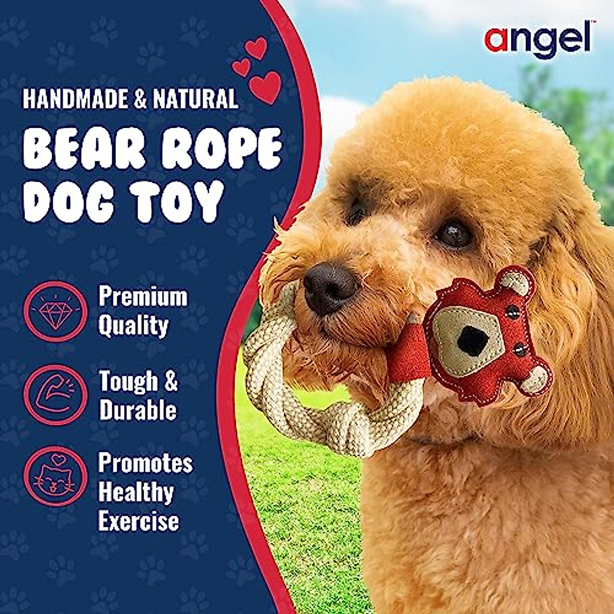 Angel Pet Supplies Bear Natural Rope Dog Toy | Handmade & Durable Dog Toys | Interactive & Mental Stimulation | Handmade Puppy Toys and Dog Toys