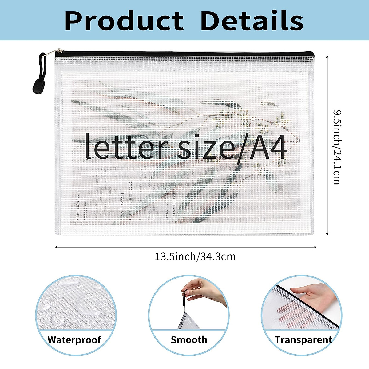 EOOUT 42pcs Mesh Zipper Pouch, Black Waterproof Zipper Bags for Organizing Storage, Letter Size/A4 Size Puzzle Bag, Zipper File Bags for Board Games and School Office Supplies