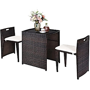 Acquire 3PCS Outdoor Patio Rattan Furniture Set Space Saving Garden Deck W/Cushion Weather-Resistant Rattan is Suitable for Outdoor