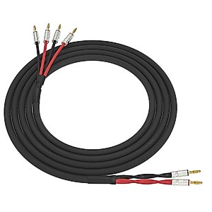 ChromaLeaf Canare 4S11 Bi-Wire Professional Audio Speaker Cable | 2 Bananas to 4 Bananas | Black Techflex | Premium Gold Plated Banana Plugs | 8 Feet | Assembled in The USA