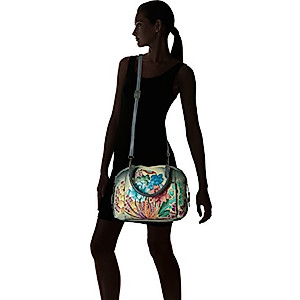 Anna by Anuschka, Handpainted Leather Zip Top Medium Satchel-succulent Dreams