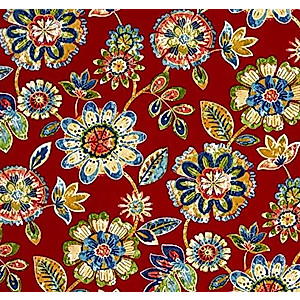 RSH DECOR Indoor Outdoor 3 Piece Tufted Wicker Cushion Set, Two U-Shape 19" x 19" and Loveseat 41" x 19" Daelyn Cherry Red with Blue Yellow, Green Floral