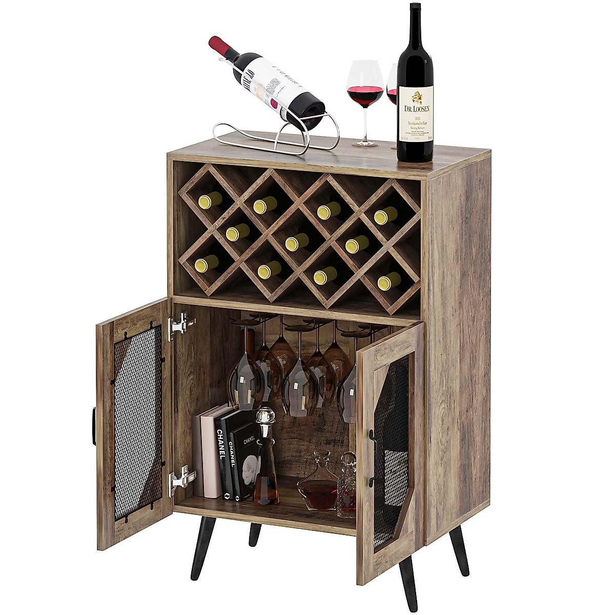 SogesGame Wine Cabinet Wine Storage Cabinet Liquor Cabinet Bar Wine Cabinet for Liquor, Freestanding Wine Rack with Glass Holder for Kitchen, Living Room, Dining Room