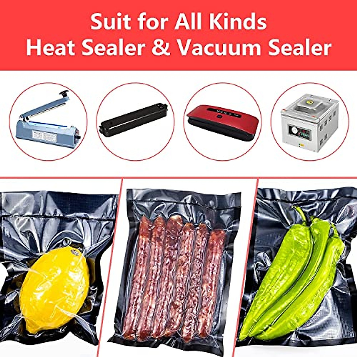 CANLENPK 4x8Inch/10x20cm Small Black Back and Clear Front Vacuum Sealer Bags,Food Storage Bag,Seal Meal Snack Fruit Nut,Boil Steam Heat Freeze,Commercial Grade Heavy Duty Sealable Bags (100PCS)