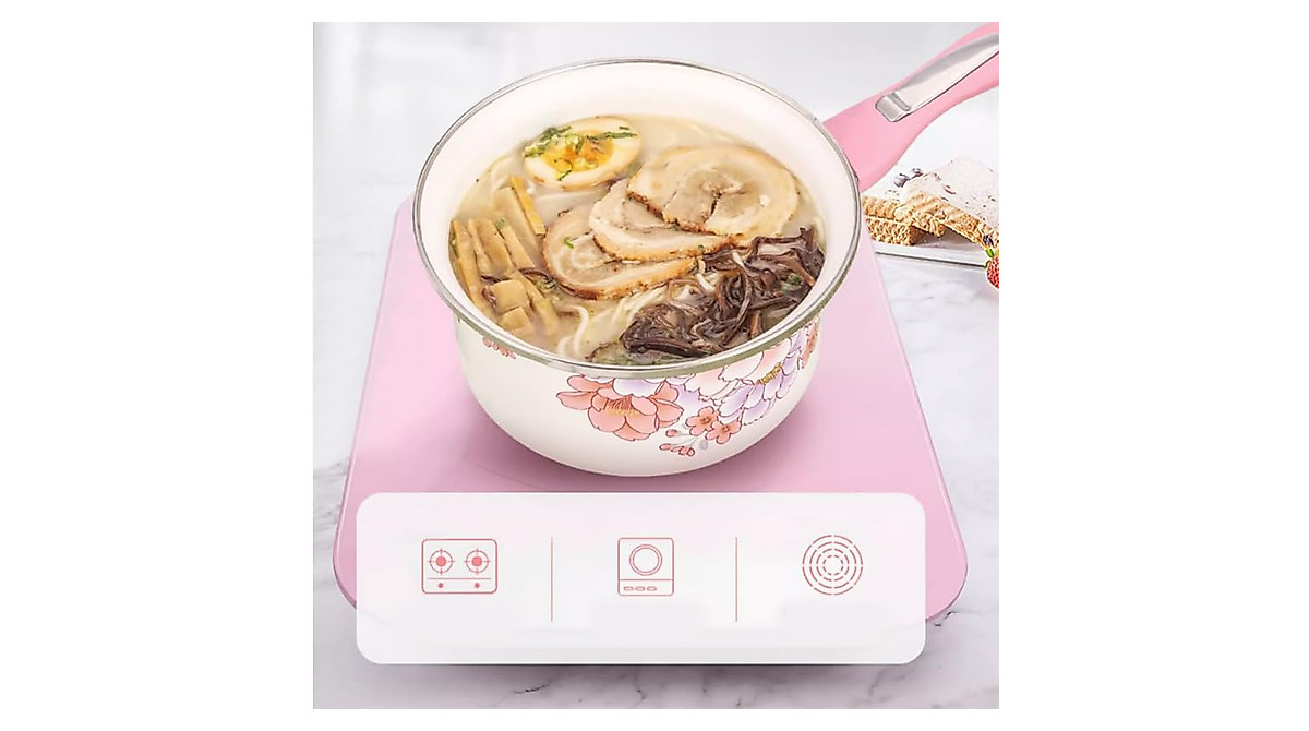 Floral Enamel Saucepan 1500ml - Multi-Functional Cooking Pot