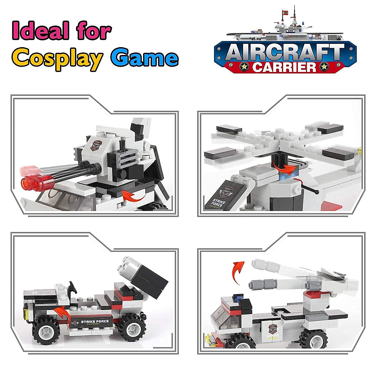 EP EXERCISE N PLAY Aircraft Carrier Building Blocks Set, Military Battleship Model Building Toy W/Army Car, Airplane, Warship, Helicopter & Boat, STEM Building Toys for Boys Girls Age 6+(1630 Pcs)