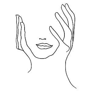 Abstract Minimalist Line Wall Decor - 11x14" UNFRAMED Print - Modern, Minimal, Black And White Drawing - Female Face And Hands Silhouette Wall Art