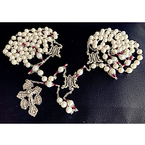 elegantmedical Pearl Cross Necklace lasso STERLING SILVER FATHER BEADS wedding rosary