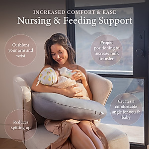 Pharmedoc Nursing Pillow for Breastfeeding – Breast Feeding Pillows for Mom - Bottle Feeding - Support for Mom and Baby - Pregnancy Maternity Pillows, Baby Shower Must Haves - Grey Cooling Cover