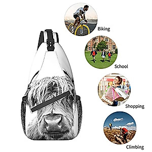 Sling Bag Scottish Highland Cow Gray Hiking Daypack Crossbody Shoulder Backpack Travel Chest Pack for Men Women