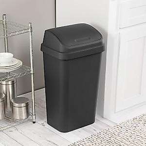 Hgcase 13 Gallon Trash Can, Plastic Swing Top Kitchen Trash Can, Black
