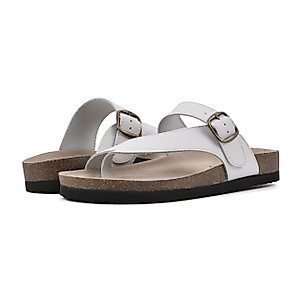 WHITE MOUNTAIN Shoes Carly Women's Flat Sandal, White/Leather, 8 M