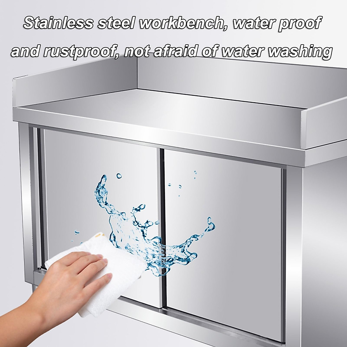 Thickened Stainless Steel Work Table Sliding Door Prep Table Perimeter Edge Stall Design Multi-Function Storage Cabinet Large Storage Commercial Kitchen Metal Table Casework