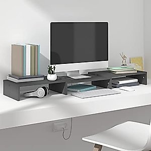 CHARMMA Monitor Stand,TV Stand Monitor Riser for TV,Printer,Laptop Computer Solid Wood Pine Stand Storage Shelf for Desk Organization Gray 31.5"x9.4"x4.1"(LxWxH)