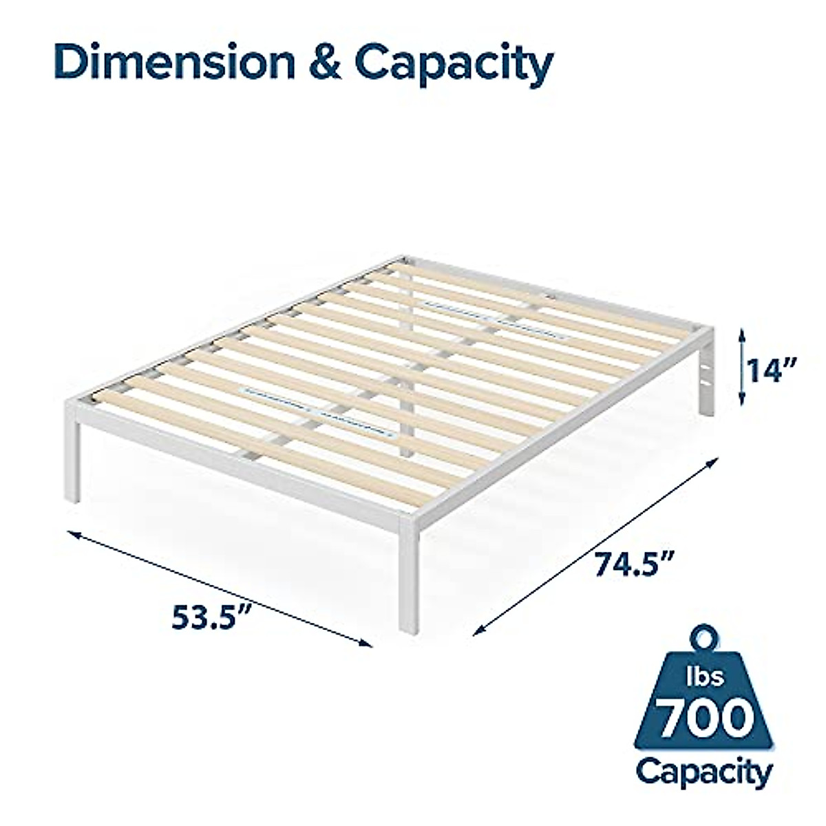 ZINUS Mia Metal Platform Bed Frame / Wood Slat Support / No Box Spring Needed / Easy Assembly, White, Full