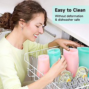 FIRAWER Reusable Silicone Food Storage Containers Bags, Dishwasher Safe, BPA Free, 8oz, Green, 2 Pack