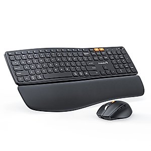 Wireless Keyboard Mouse, ProtoArc EKM02 2.4G Rechargeable Ultra-Slim Keyboard for Mac with Removable Magnetic Wrist Rest, Full Size Curved Keyboard for Natural Typing, Compatible with Windows/Mac