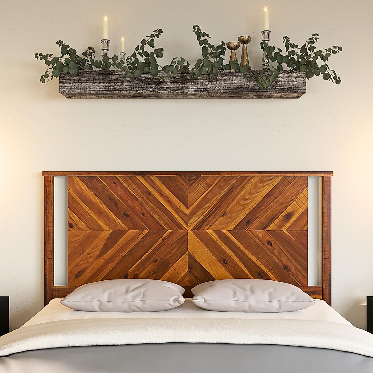 Bme Vivian Headboard ONLY, Rustic & Scandinavian Style with Solid Acacia Wood, Easy Assembly, Queen, Rustic Golden Brown