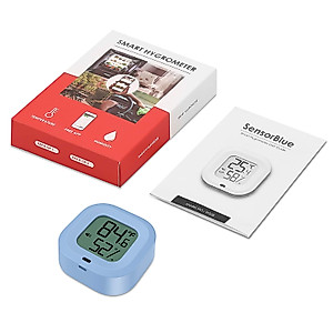 ORIA Wireless Thermometer Hygrometer, Mini Wireless Indoor Temperature Humidity Sensor, Temp Humidity Gauge Meter with APP Alert Free Data Export for Home, Blue