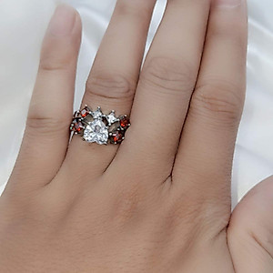 ringheart Couple Rings White Gold Filled Heart Stone Red Cz Womens Wedding Ring Sets Wood grain Man Tungsten Wedding Band