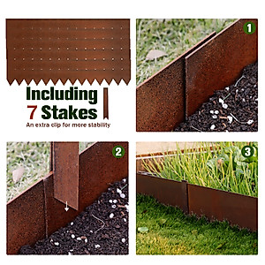 Worth Garden 6-Pack Pre-Rusted Cor-Ten Steel Landscape Edging - 40" L x 5.5" H (20ft Total) - No-Dig Hammer-in Heavy Duty 14-Gauge Metal Edging Border w/Clips & Protection Strips - Edge for Lawn Yard