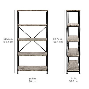 Best Choice Products 5-Tier Rustic Industrial Bookshelf Display Décor Accent for Living Room, Bedroom, Office w/Metal Frame, Wood Shelves - Gray