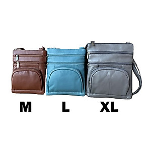 Roma Leathers Genuine X-Large Crossbody Purse, Multi-Pocket, Adjustable Strap, XL, Black