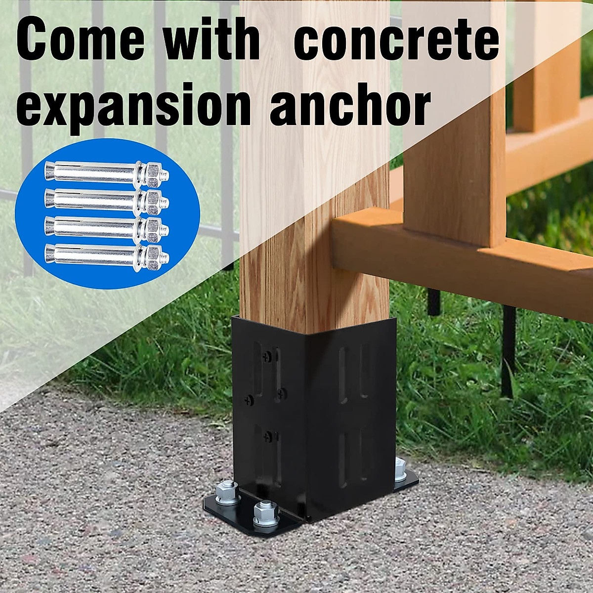 Eapele 4x4 Wood Fence Post Anchor Base, 13GA Thick Steel and Black Powder Coated, Come with Wood Screws and Concrete Anchors(Set of 4)