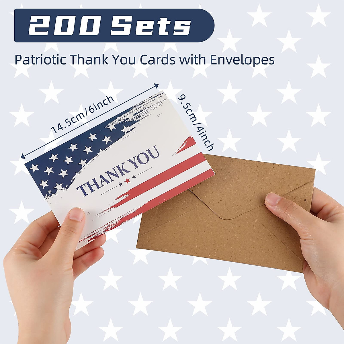 200 Set Blank Patriotic Thank You Cards with Envelopes Military Appreciation Note Greeting Cards Bulk American Flag Thank You Postcards Cards for Veteran's Day 4th of July Military Party Gifts 4 x 6''
