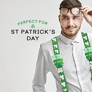 Man of Men St Patricks Day Suspenders Shot Glass Suspenders - St Patricks Day Accesories, Lucky Shot Glasses Suspenders with Clips