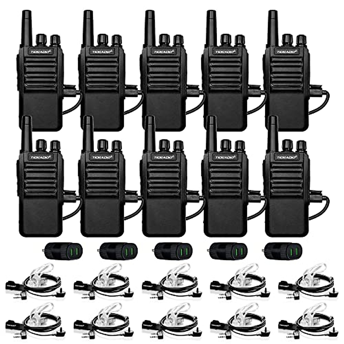 TIDRADIO TD-777Pro Walkie Talkies for Adults,2 Way Radios Walkie Talkies Long Range with earpiece and mic Set, Handfree, 2200mAh Battery and USB-C, for Restaurant School Church Business (10 Pack)