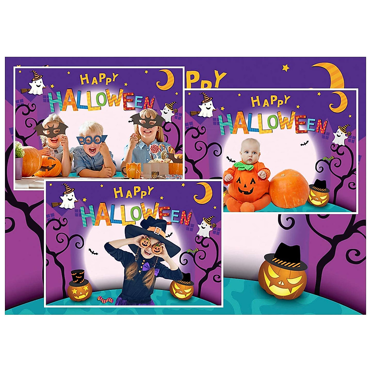 WOLADA 7x5FT Cartoon Halloween Photo Backdrop Pumpkin Moon Photography Backdrops Halloween Party Banner Trick or Treat Backdrop Halloween Decoration Kids Halloween Party Photography Backdrop 11131