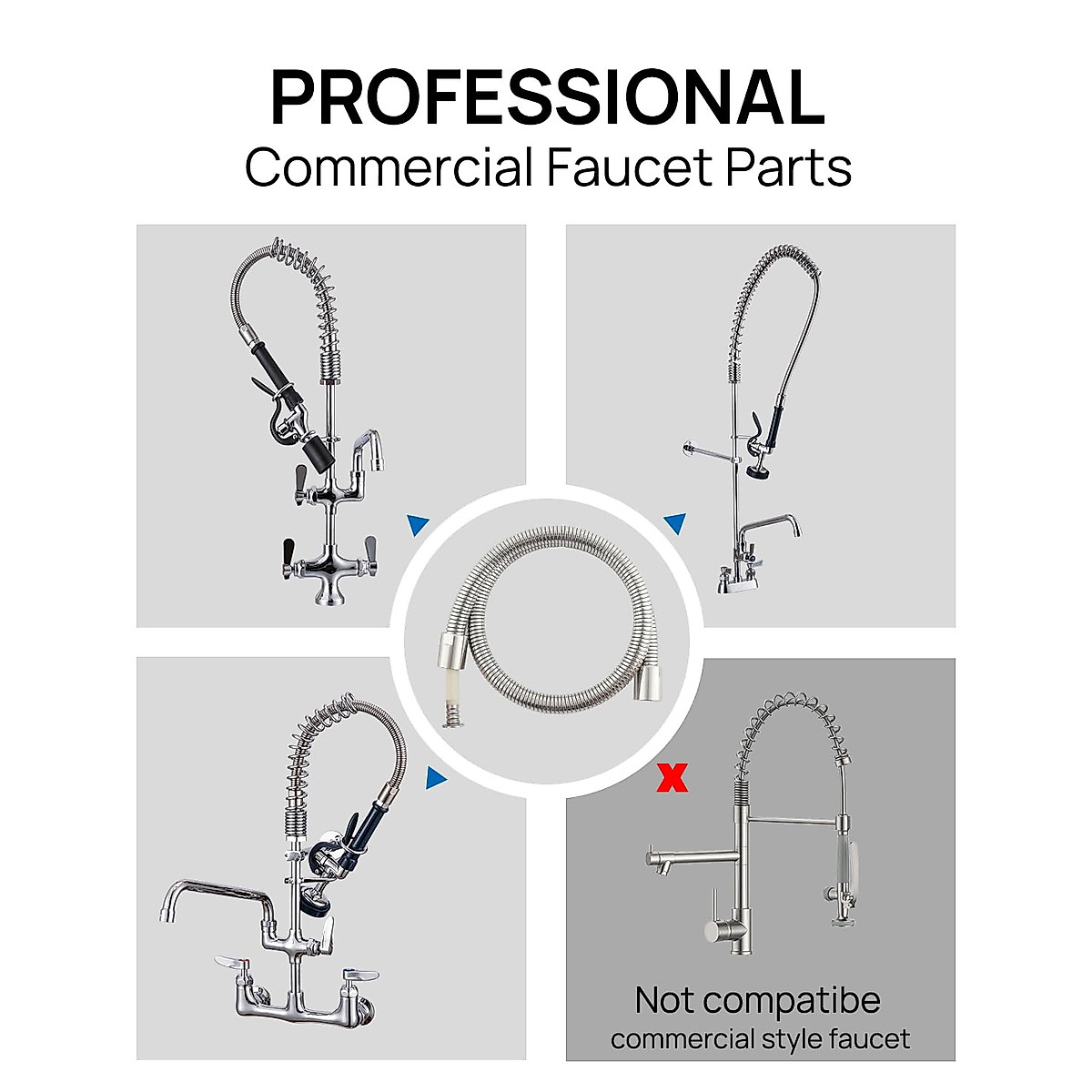 Sepaitek 38 inch Commmercial Faucet Repalcement Hose for Pre Rinse Faucet Sprayer, Commercial Faucet Parts Stainless Steel Flexible Hose for Restaurant Hospital Dishwasher, Leak-Free and Durable