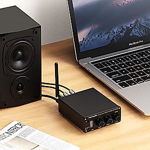 Fosi Audio BL20A 200W Bluetooth 5.0 Home Audio Stereo Amplifier Hi-Fi Mini Class D Integrated Amp with U-Disk/3.5MM AUX/RCA Input and Remote Control for Home Passive Theater Speaker with Power Supply