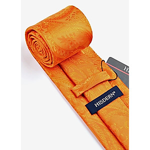 HISDERN Orange Paisley Ties for Men Solid Tie Handkerchief Floral Men's Necktie & Pocket Square Set Wedding Classic Mens Ties