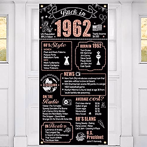 Large 61st Birthday Decorations Back in 1962 Door Banner For Women, Rose Gold Happy 61 Birthday Door Cover Party Supplies, 61 Year Old 1962 Bday Theme Backdrop Sign Party Decor for Outdoor Indoor