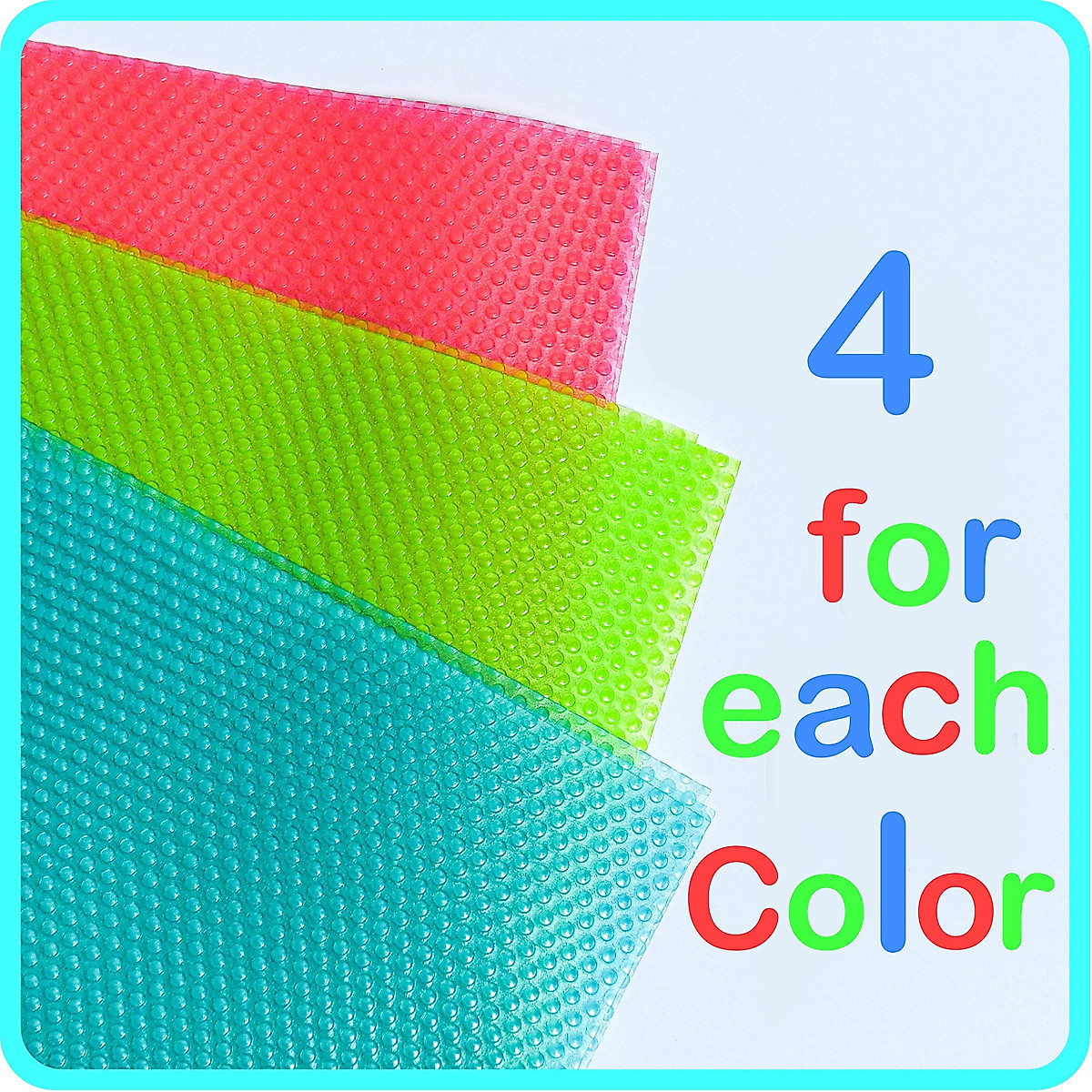 Bravolated 12 Pack Refrigerator Mats Shelf Liners for Glass Shelves (4 Green 4 Blue 4 Red) Fridge Liners Washable Pads Liners for Refrigerator EVA Shelf Liner