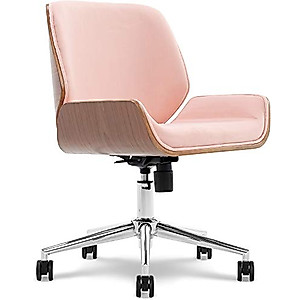 Elle Decor Ophelia Low-Back Task Modern Bentwood Home Office Armless Desk Chairs in Chrome Finish, French Pink 22.75D x 22W x 44H in