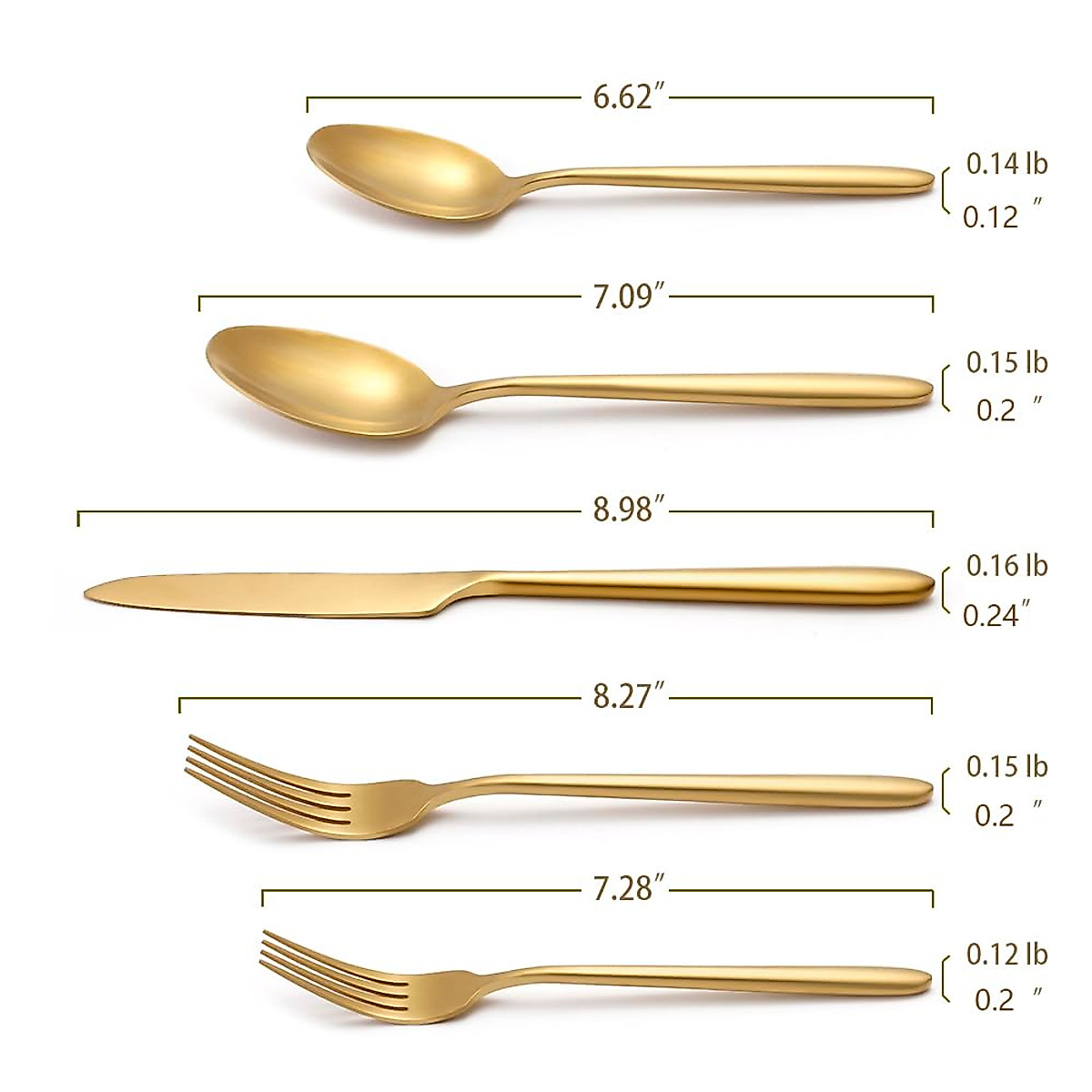 DEACORY Silverware Set Flatware Set Matte Gold Cutlery Set Brushed Finished Heavy Brass Drip Handle Stainless Steel 20 Pieces Service for 4