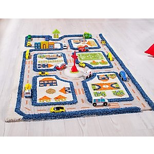 IVI Thick 3D Childrens Play Mat & Rug in A Colorful Town Design for Kids with Soccer Field, Car Park & Roads, Blue, 32 x 45 inches