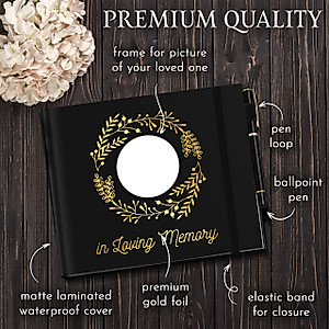 Elegant Black Funeral Guest Book, 10 x 8 Inches 120 Pages Guest Book for Funeral, 360 Entries Guest Book for Funeral and Memory, Memorial Service Guest Book with Pen and Sign, Memorial Guest Book