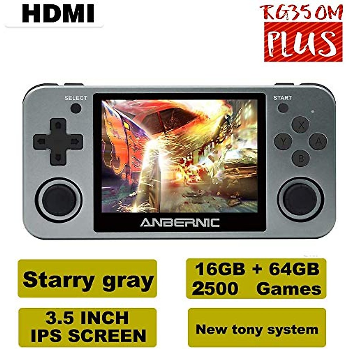hemistin RG350m Handheld Game Console with 16G Memory, 3.5 Inch IPS Screen 2500MAH Battery Preload 5000 Games Opendingux System Gifts (Chinese and English Version) (Titanium + 32G TF Card)