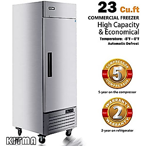 KITMA 28" Commercial Freezer, Single Door Stainless Steel Reach-in Freezer with 3 Adjustable Shelves for Restaurants, 23 Cu. Ft (-8°F – 0°F)