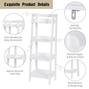 UTEX 4-Tier Ladder Shelf, Bathroom Shelf Freestanding, 4-Shelf Spacesaver Open Wood Shelving Unit, Ladder Shelf (White)