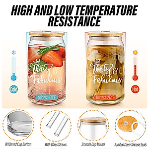 Nuanchu Birthday Glass Cups Gifts with Lid and Straw Not a Day over Fabulous Gifts 16th 21st 30th 40th 50th Birthday Decoration Clear Coffee Glass Cups for Women Coworker Employee Friend (30th)