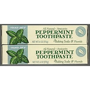 Trader Joe's All Natural Anticavity Peppermint Toothpaste with Baking Soda and Fluoride 6oz (Pack of 2)