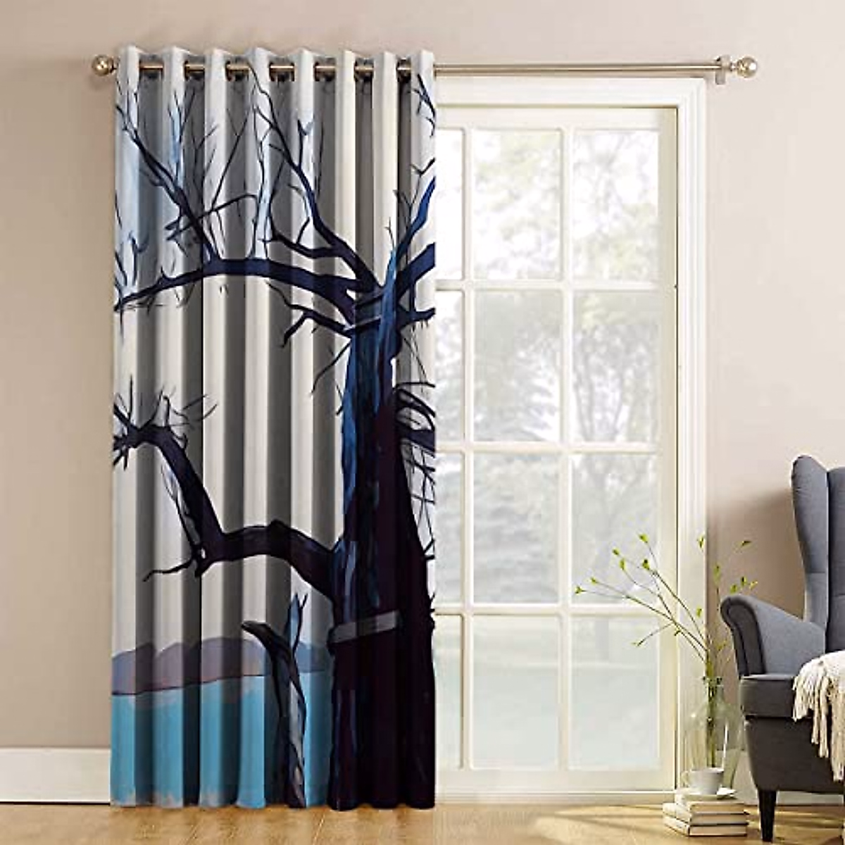 Tree Book Cover Lake Winter Cold Door Panel Curtain Black Drapes for Backdrop Window Decor,1 Panel,(W) 51 X (H) 63 Inches