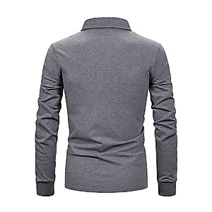 Floerns Men's Causal Long Sleeve Plaid Collared Button Front Golf Polo T Shirt Grey M